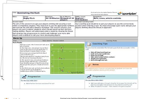 Dominating the Ruck | Rugby Lesson Plan | Session Plan | Sportplan