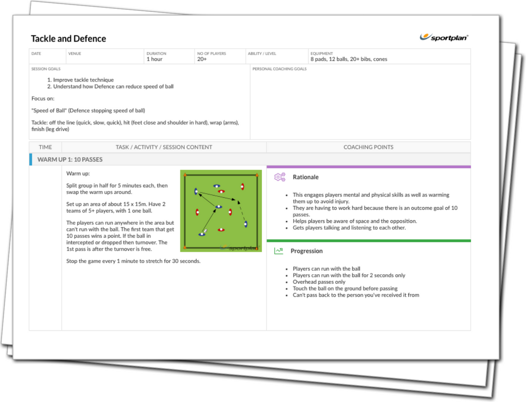 Tackle and Defence | Rugby Lesson Plan | Session Plan | Sportplan