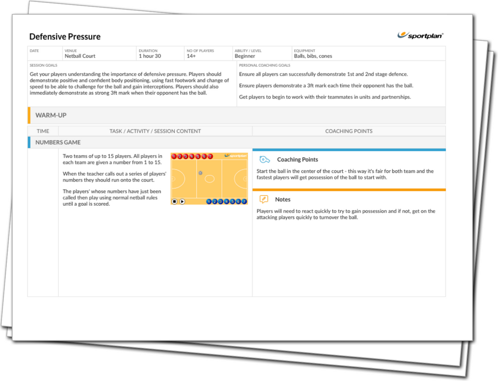 Defensive Pressure | Netball Lesson Plan | Session | Sportplan
