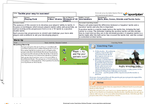 Tackle your way to success | Rugby Lesson Plan | | Sportplan