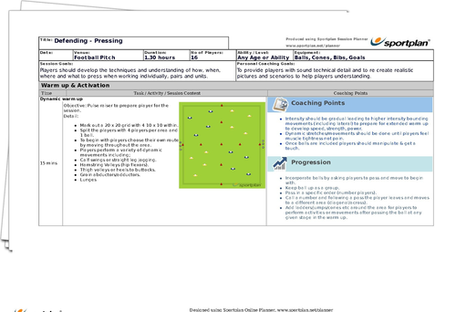 Defending - Pressing | Football Lesson Plan | Session | Sportplan