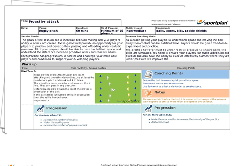 Proactive Attack! | Rugby Lesson Plan | Session Plan | Sportplan