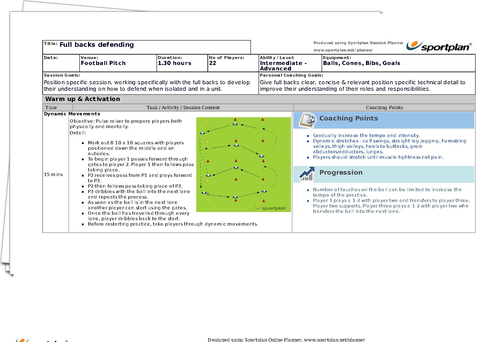 Full backs defending | Football Lesson Plan | Session | Sportplan