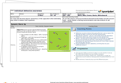 Individual defensive awareness | Football Lesson Plan | Sportplan
