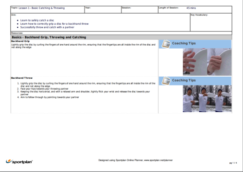 Basic Catching & Throwing | Ultimate Lesson Plan | | Sportplan