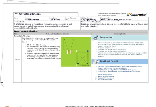 Retreating Defence | Football Lesson Plan | Session | Sportplan