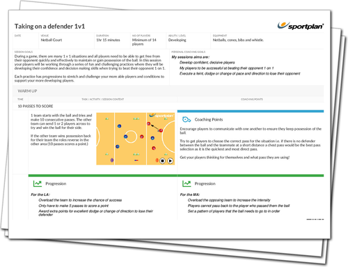 Taking on a defender 1v1 | Netball Lesson Plan | | Sportplan